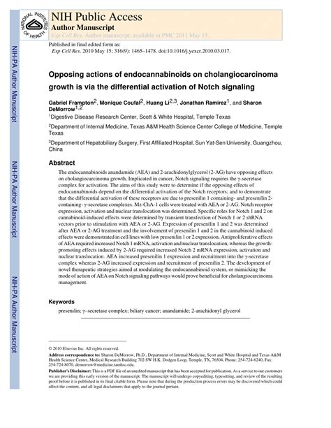 Pdf Opposing Actions Of Endocannabinoids On Cholangiocarcinoma Growth Is Via The Differential