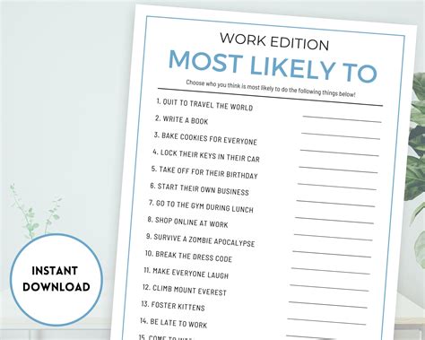 Most Likely To Work Game Office Party Games Games For Work Work Party Games Team Building