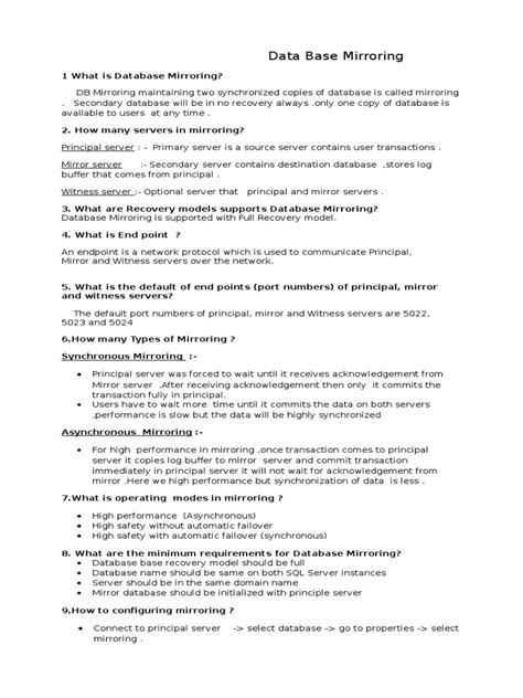 Database Mirroring Configuration Pdf Microsoft Sql Server Database Transaction
