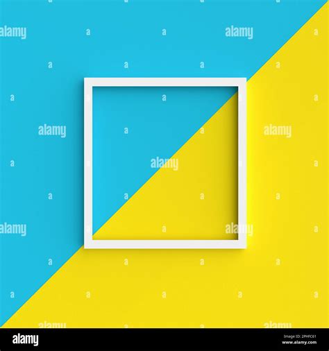 White Square Shape Blank Picture Frame Hanging On Blue Yellow Duotone Wall Background