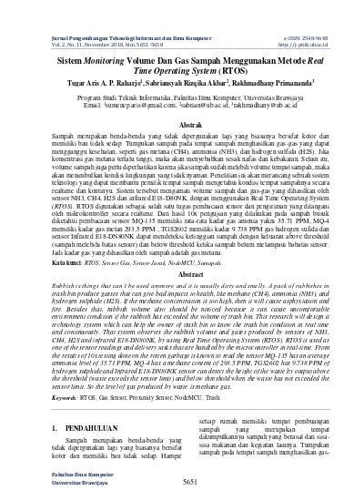 sistem monitoring volume dan gas sampah menggunakan metode real time operating system rtos