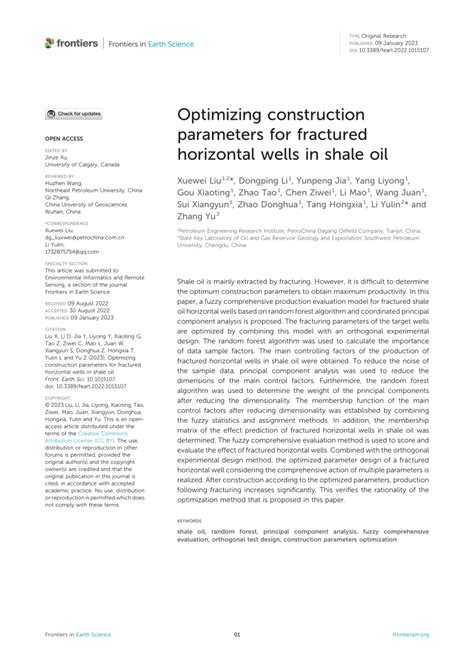 Pdf Optimizing Construction Parameters For Fractured Horizontal Wells In Shale Oil