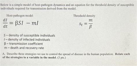 Solved Below Is A Simple Model Of Host Pathogen Dynamics And