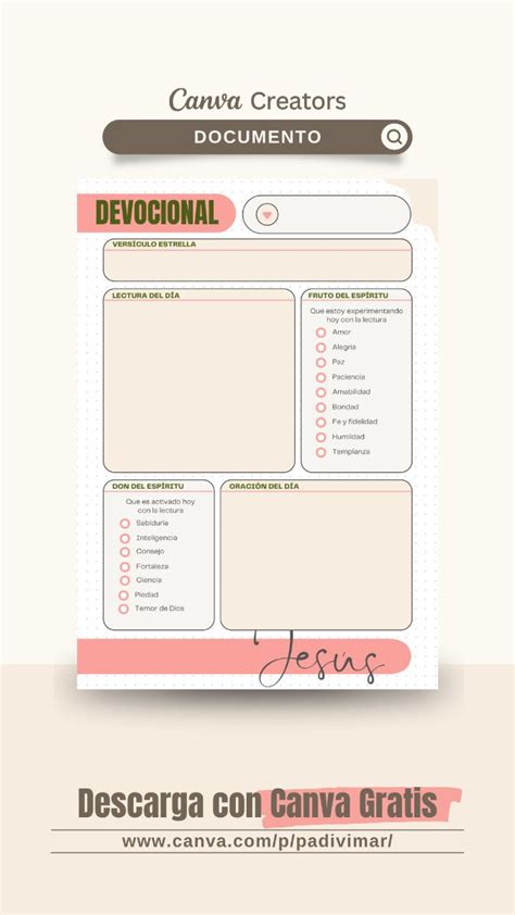 Plantilla Gratis Y Editable En Canva De Documento Con Devocional Para
