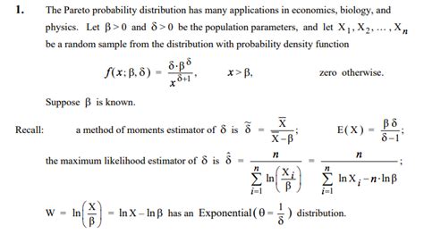 Solved 1the Pareto Probability Distribution Has Many