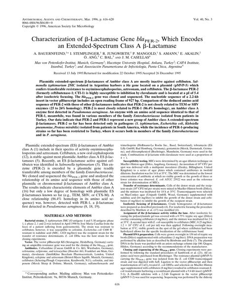 Pdf Characterization Of β Lactamase Gene Blaper 2 Which Encodes An