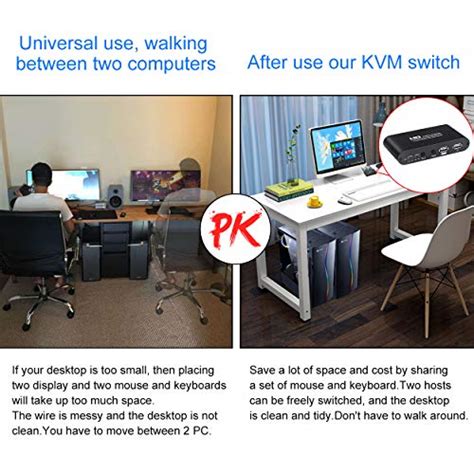 KVM Switch HDMI 2 Port Box KCEVE USB KVM Switches For 2 Computers Share Keyboard Mouse And One