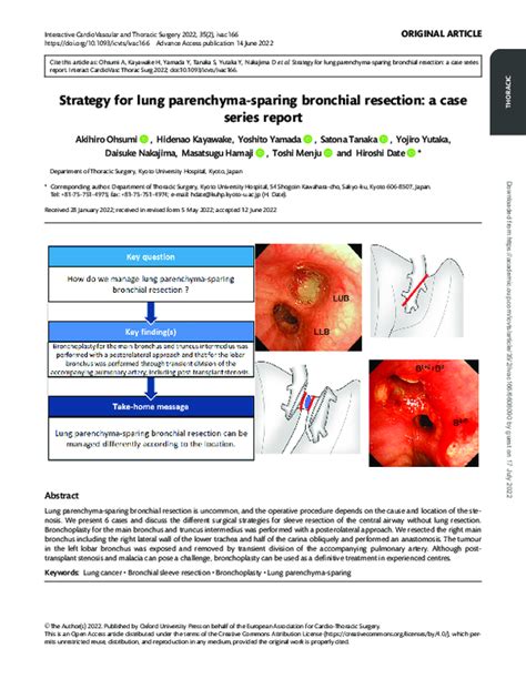 Pdf Strategy For Lung Parenchyma Sparing Bronchial Resection A Case Series Report