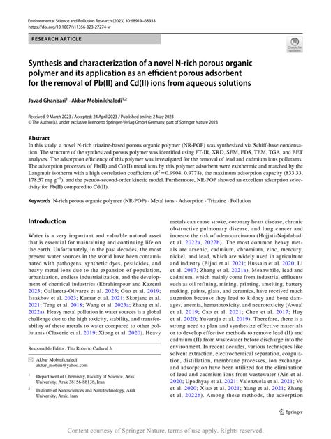 Synthesis And Characterization Of A Novel N Rich Porous Organic Polymer And Its Application As