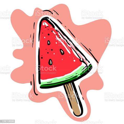 스틱에 수박 조각의 형태로 아이스크림 흰색 배경에 격리된 색상 벡터 그림 0명에 대한 스톡 벡터 아트 및 기타 이미지 0명 과일 냉동된 Istock