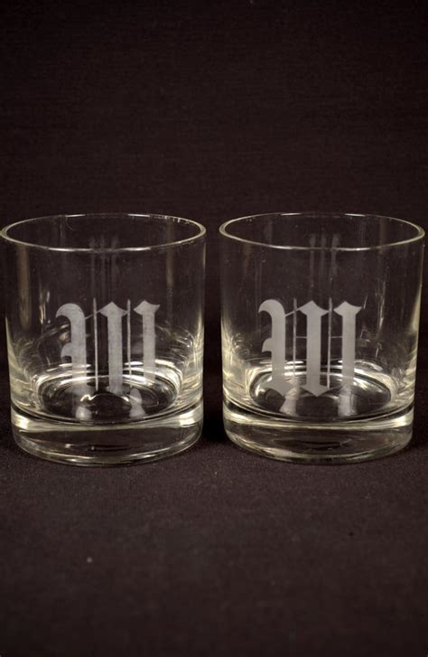 Monogram Glasses With Etched W Pair Of Barware Rocks Glasses