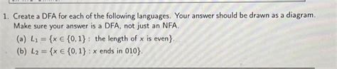 Solved Create A Dfa For Each Of The Following Languages