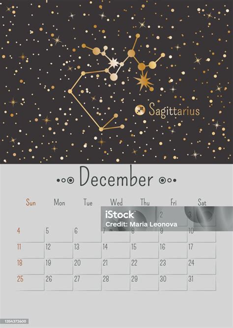 벡터 수직 2022 달력 황금 조디악 별자리와 검은 배경에 별 A3 별자리 궁수 표지판이있는 A2 포스터 일러스트와 날짜 1개월의 플래너 달력에 대한 스톡 벡터 아트 및