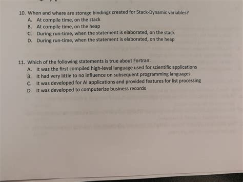 Solved 10 When And Where Are Storage Bindings Created For