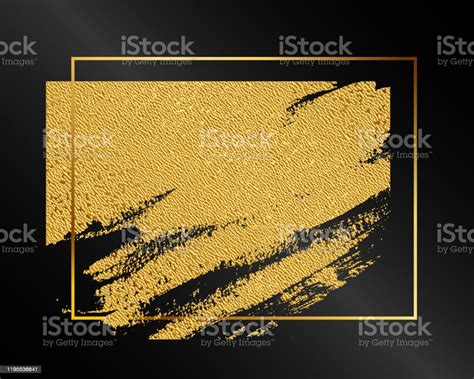 기하학적 황금 프레임추상 손으로 그린 질감 황금 브러시 배경 프리젠 테이션 전단지 전단지 엽서 및 포스터에 대한 검은 색 배경에 황금 반짝이 먼지 브러시 스트로크 Eps10