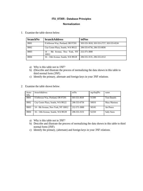 Db Principles Tutorial 5 Normalization 1 Pdf