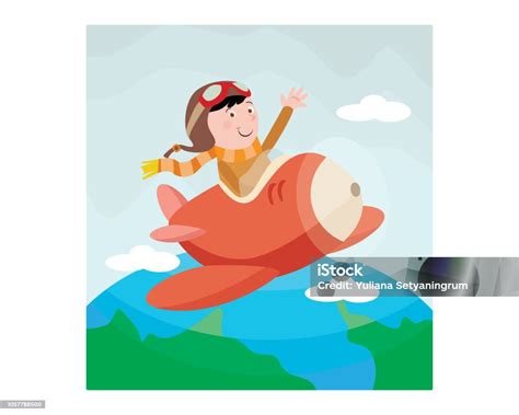 명랑 소년 파일럿 지구 만화 캐릭터 위의 하늘에는 비행기와 비행 비행기에 대한 스톡 벡터 아트 및 기타 이미지 비행기 볼테르 인조 등장인물 Istock