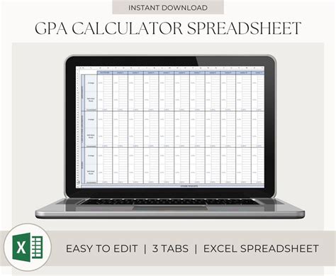 Gpa Calculator Excel Spreadsheet Digital Gpa Calculator Gpa Calculator Template Etsy Gpa