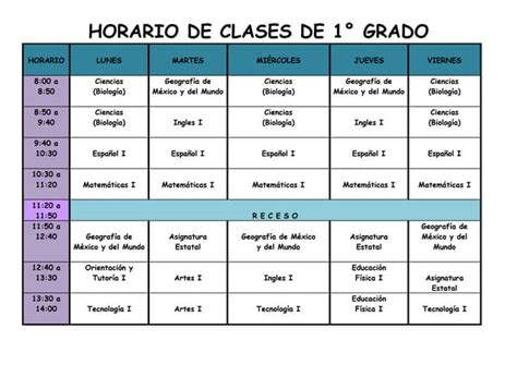 Horario De Clase 1º Grado Pdf