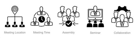 Premium Vector A Set Of 5 Meeting Icons As Meeting Location Meeting