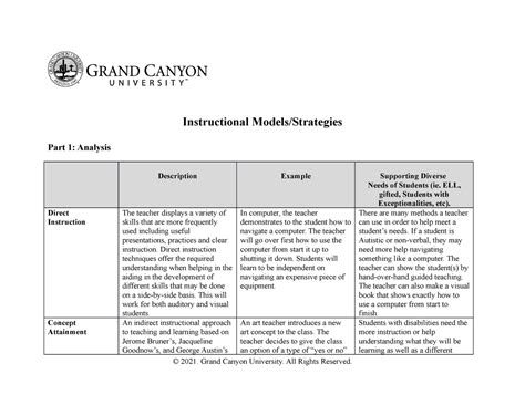 Instructional Modelsstrategies Analysis Week 4 Elm 210 Gcu Studocu