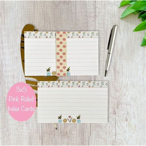 3x5 Index Cards Pink Ruled Index Cards Pack Of 25 Index Cards Lined Floral Index Cards