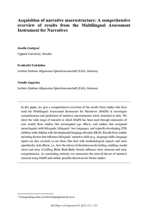 Pdf Acquisition Of Narrative Macrostructure A Comprehensive Overview Of Results From The