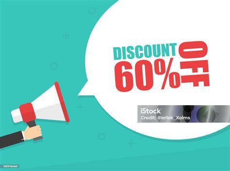 남성 손 연설 거품에서 60 할인 확성기를 들고 스피커입니다 비즈니스 마케팅 및 광고 배너입니다 벡터 일러스트입니다 개념과 주제에 대한 스톡 벡터 아트 및 기타 이미지