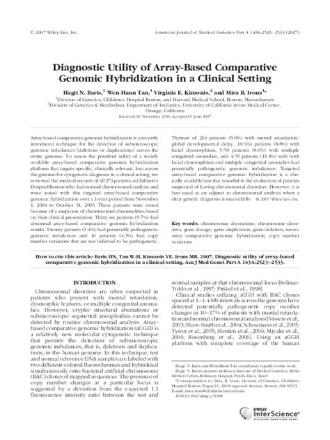 Pdf Diagnostic Utility Of Array Based Comparative Genomic