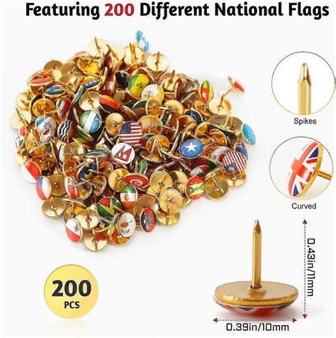 200 Pcs National Flag Pins World Push Pins Thumb Tacks Country Flag