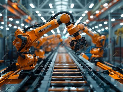 Industrial Robotic Arms Working On An Assembly Line In A Modern Factory Premium Ai Generated Image
