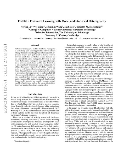 Pdf Fedh2l Federated Learning With Model And Statistical Heterogeneity