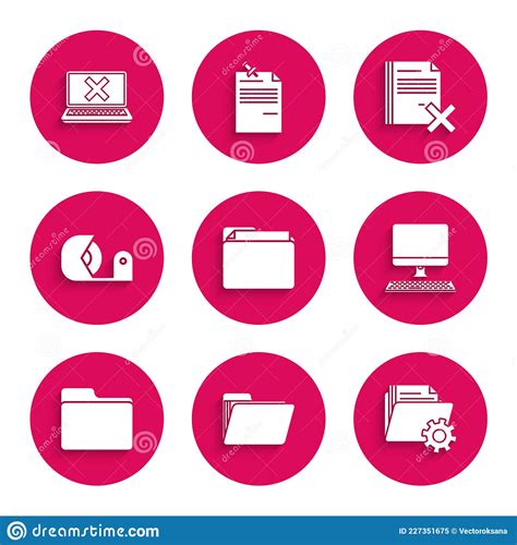 Set Document Folder Folder Settings With Gears Computer Monitor Keyboard Scotch Delete File