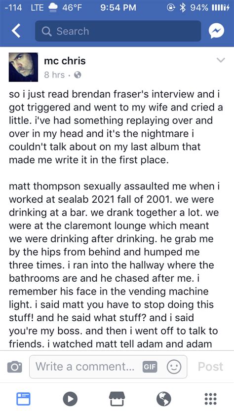 Mc Chris Recounts His Assault By Matt Thompson While Working On Sealab