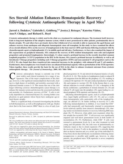 Pdf Sex Steroid Ablation Enhances Hematopoietic Recovery Following