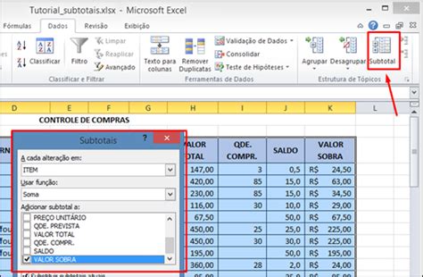 Visual Dicas Como Inserir Subtotais Automáticos Em Uma Planilha Do Excel
