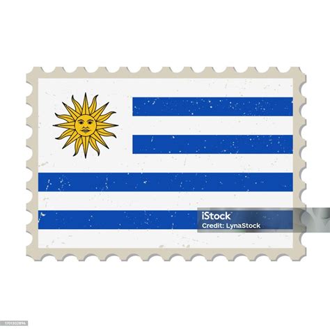 우루과이 그런지 우표 우루과이 국기가 있는 빈티지 엽서 벡터 그림은 흰색 배경에 분리되어 있다 복고풍 스타일 고무도장에 대한