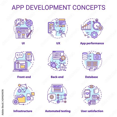 App Development Concept Icons Set Software Programming Idea Thin Line