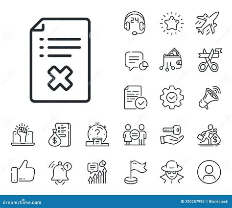 Reject File Line Icon Decline Document Sign Salaryman Gender Equality And Alert Bell Vector