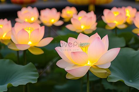호수에 아름다운 연꽃 등불 사진 무료 다운로드 Lovepik