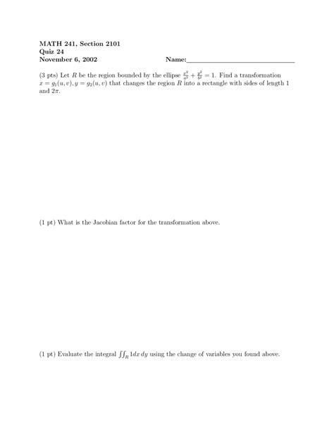 Math 241 Quiz 24 Transforming Ellipse To Rectangle Quizzes Advanced