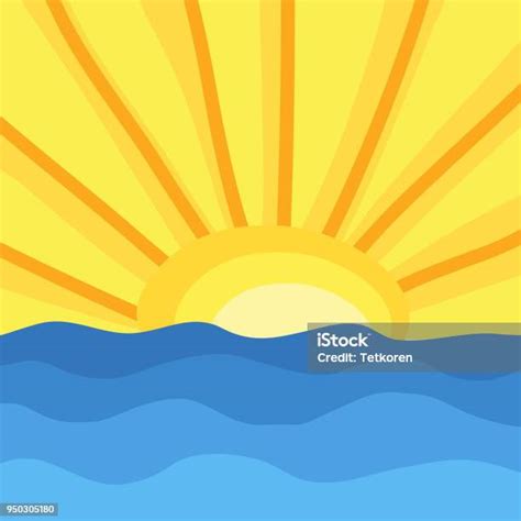태양과 바다 파도 손으로가 그립니다 벡터 일러스트 레이 션 바다에 대한 스톡 벡터 아트 및 기타 이미지 바다 벡터 야외 Istock