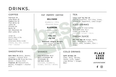 Modern Cafe Menu Design Template Editable Canva A4 Digital Download