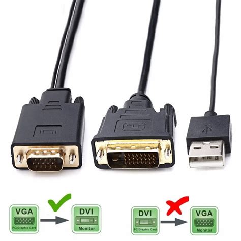Vga Dvi Cable Adapter Vga To Dvi Male Male With USB2 0 Power Video Converter 1 5M For Pc Display
