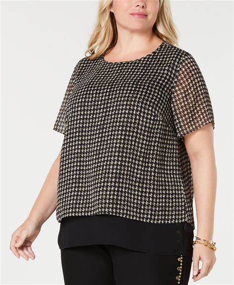 Michael Kors Plus Size Metallic Print Split Back Top Macys