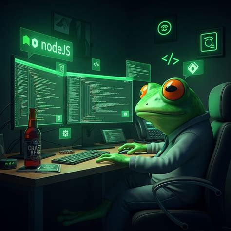 Frog Backend Developer Nodejs Coding And Craft Beer Ai Art Generator