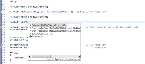 compiler tms320f2812 do not pop up a list of members of the template class object when you put