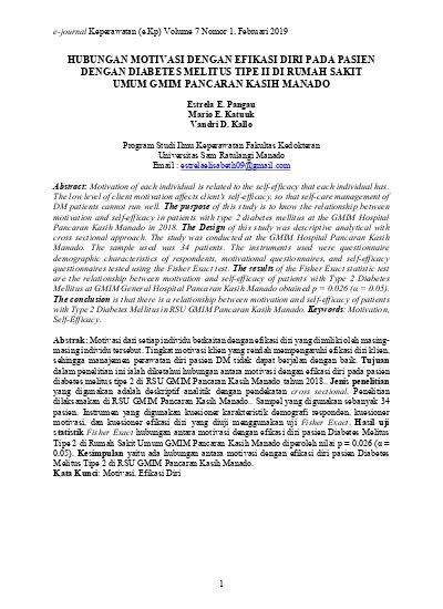 Hubungan Motivasi Dengan Efikasi Diri Pada Pasien Dengan Diabetes