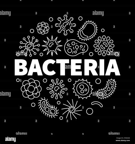 Bacteria Round Vector Concept Outline Illustration Made With Microbe Bacterium And Virus White