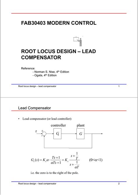 SOLUTION MODERN CONTROL CHAPTER 1 Root Locus Lead Compensator Design Studypool